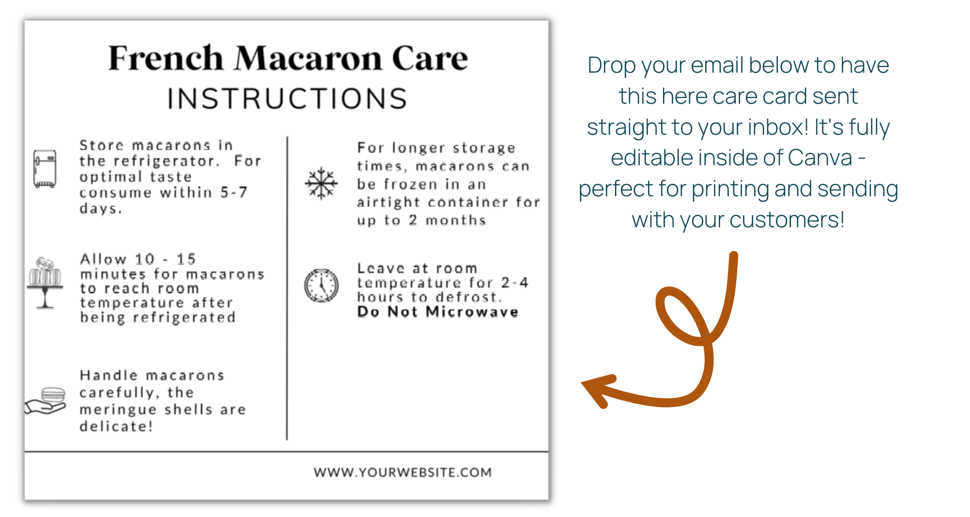 FREE French Macaron Care Card Template - bakeitwork.com