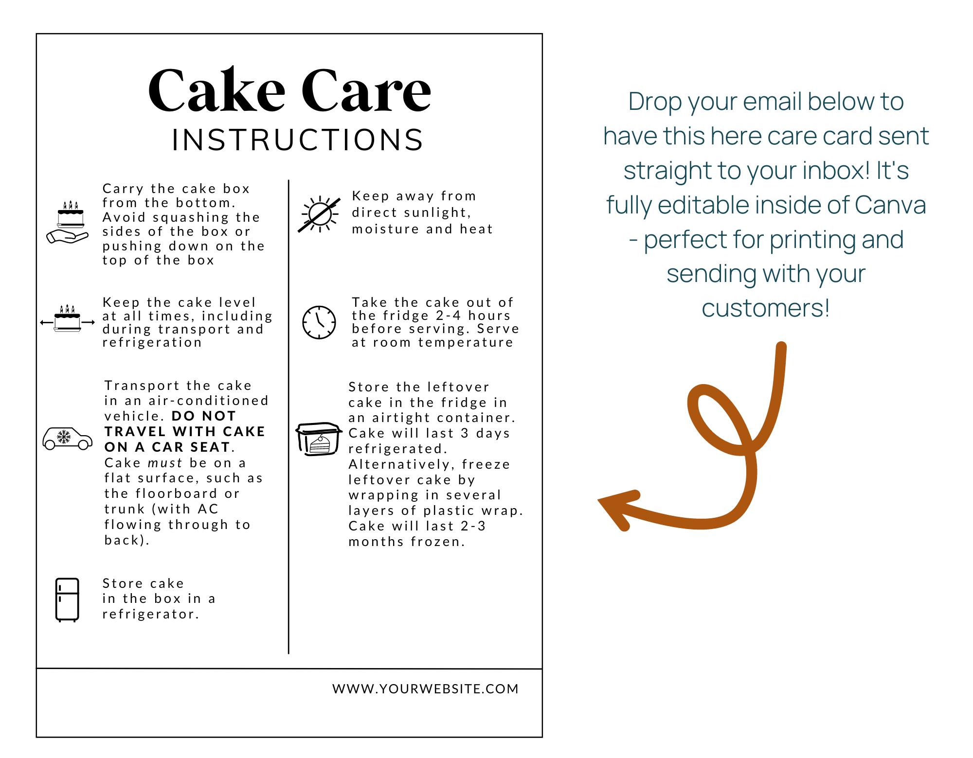 FREE Cake Care Card Template - bakeitwork.com